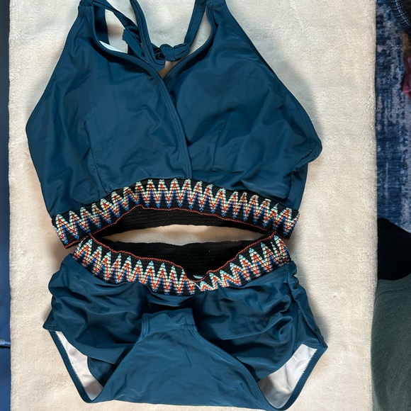 BloomChic | Swim | Bloomchic Blue Bikini With Sporty Halter And Chevron ...